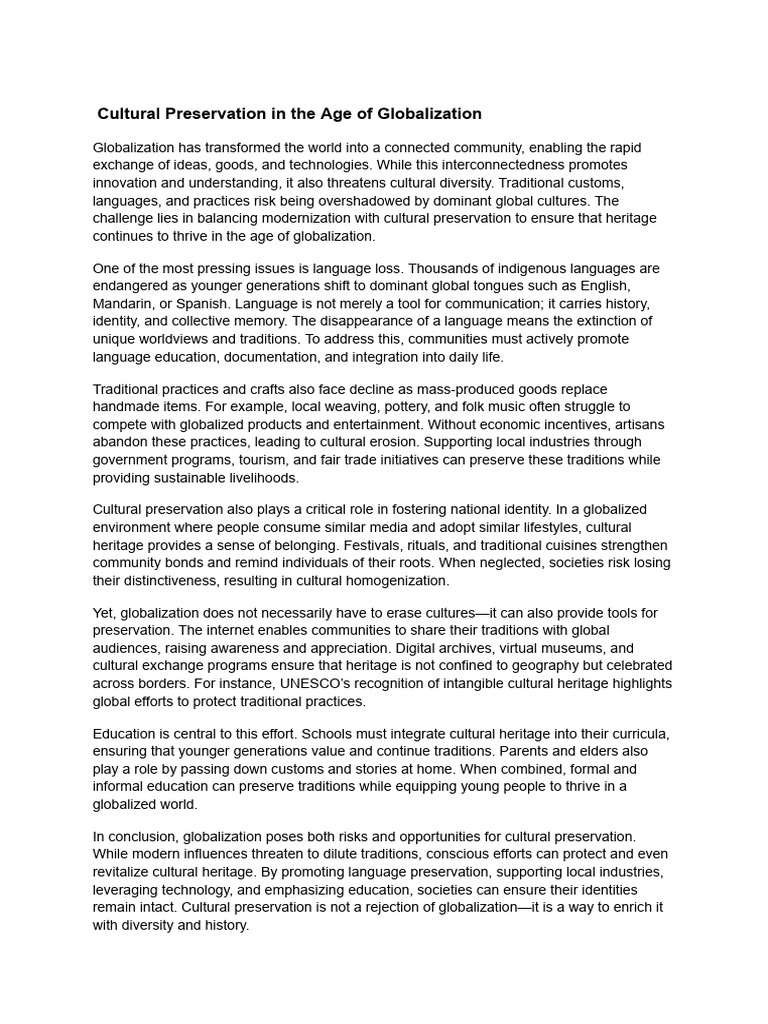 Preserving Culture Amid Globalization | PDF | Globalization | Cultural ...