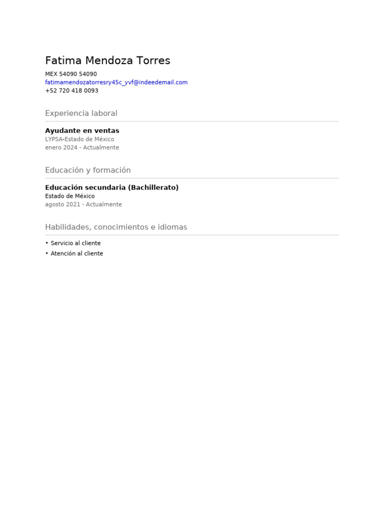 CV Fatima Mendoza Torres | PDF