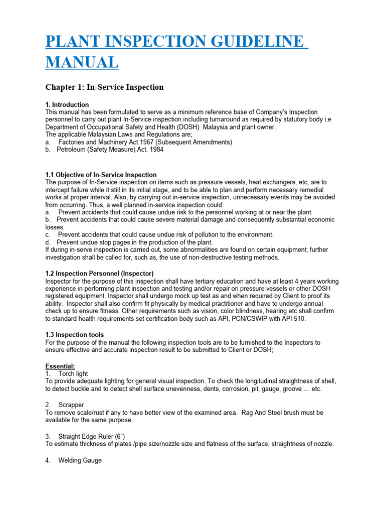 PLANT INSPECTION GUIDELINE MANUAL | PDF | Corrosion | Nondestructive ...