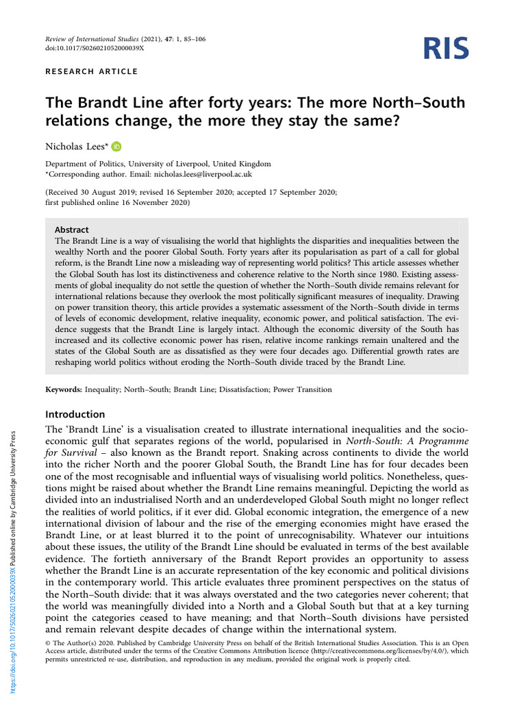The Brandt Line After Forty Years The More North South Relations Change ...