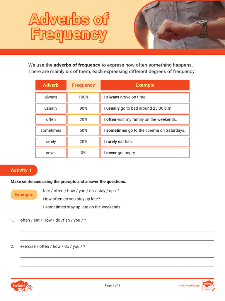 T 1712933199 Adverbs of Frequency Worksheet Adults A2 b1 Ver 2 | PDF ...