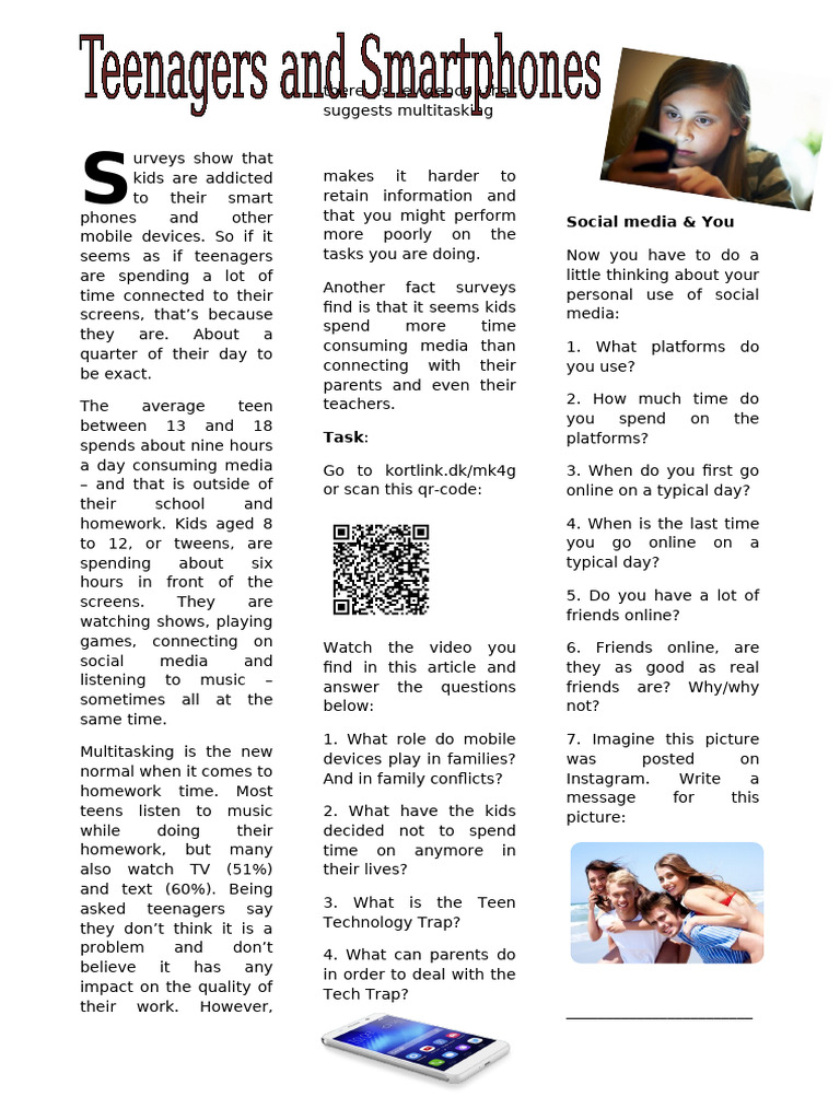 Teenagers and Smartphones Reading Comprehension | PDF | Adolescence ...
