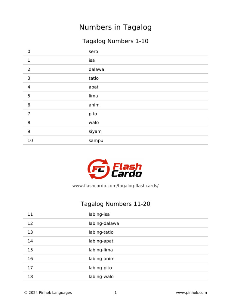 Numbers in Tagalog | PDF