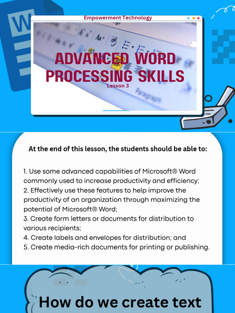 Lesson 3 Etech Advanced Word Processing Skills | PDF | Microsoft Word | Software
