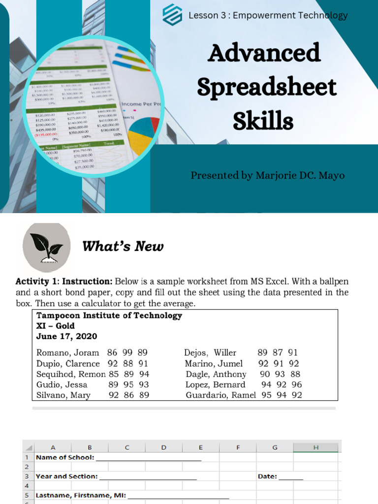 Lesson 4 Understanding Spreadsheet Skill2 | PDF | Spreadsheet | Microsoft Excel