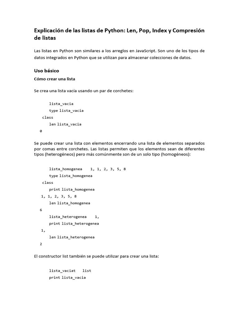 Explicación de Las Listas de Python | PDF | Python (lenguaje de programación) | Paradigmas de ...