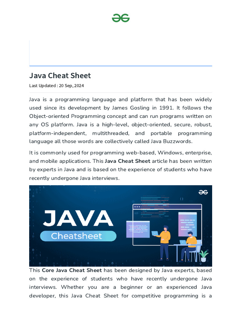 Java Cheat Sheet (2024) - Freshers and Experienced | PDF | Programming ...