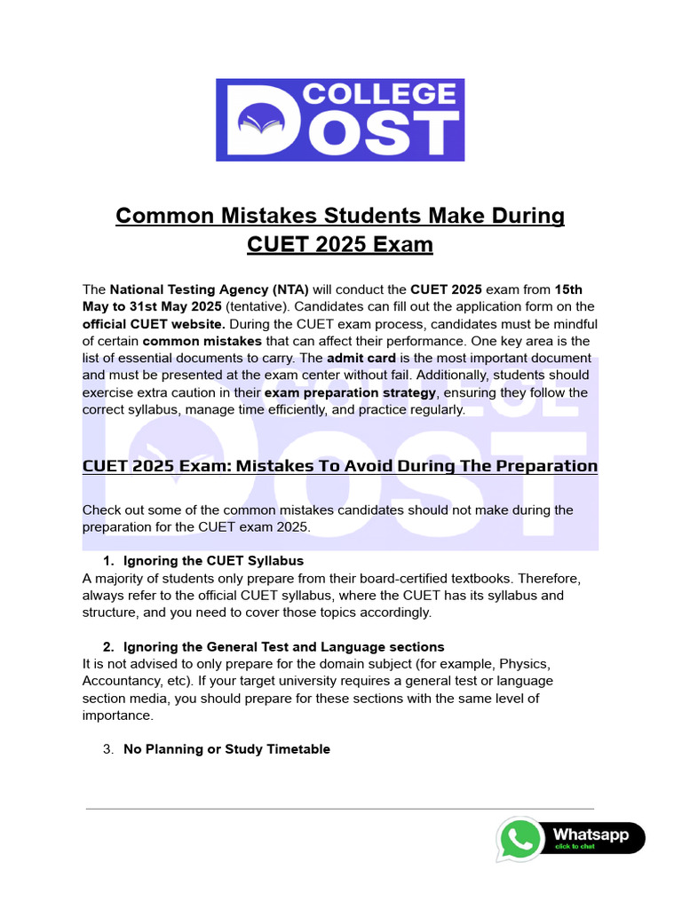 Avoid Common CUET 2025 Exam Mistakes | PDF