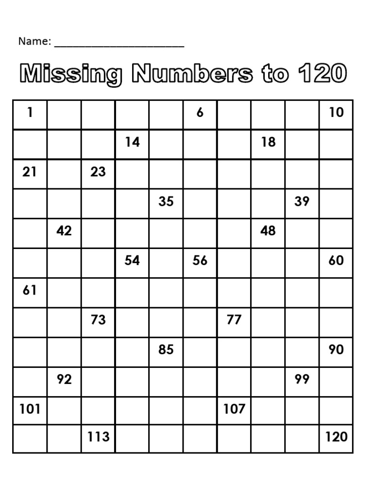 120ChartMissingNumbersto120 1 | PDF