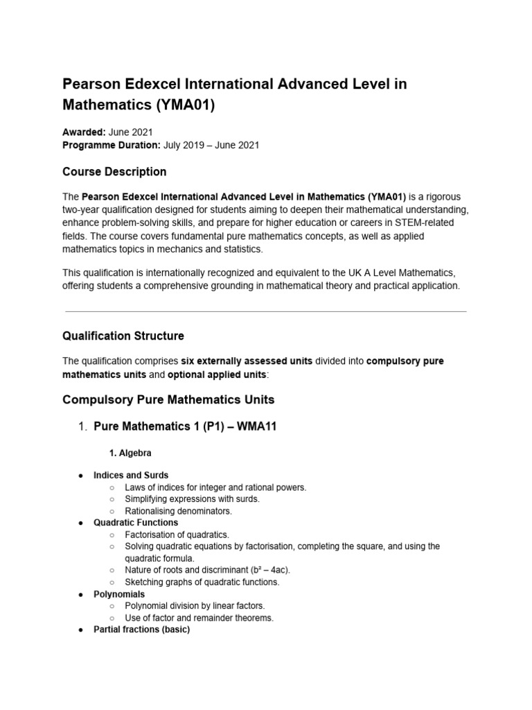 Edexcel IAL Mathematics Overview | PDF | Trigonometric Functions ...