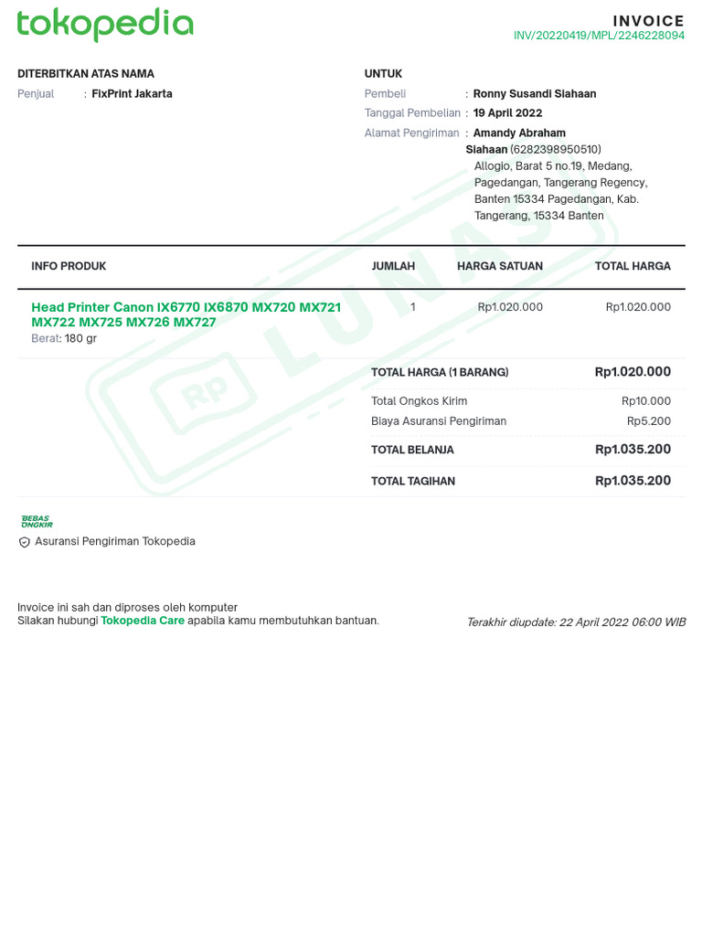 Invoice Head Ix5000 | PDF