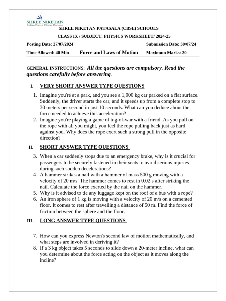 Physics Worksheet | PDF