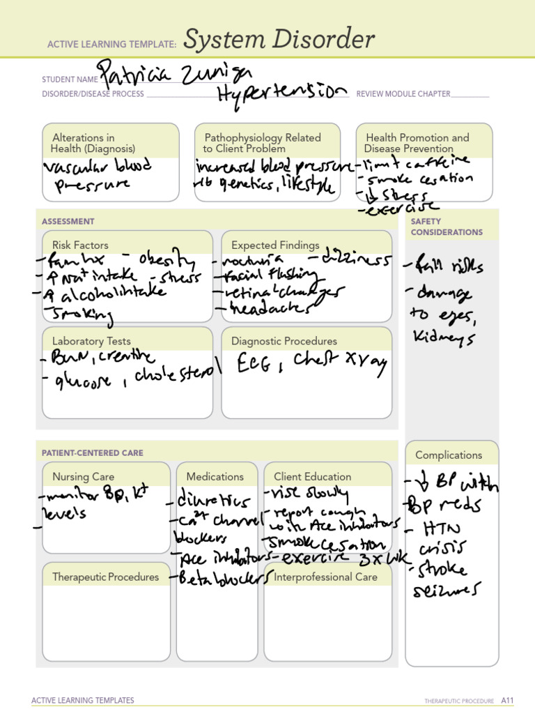 Hypertension Active Learning Template | PDF | Hypertension | Diseases ...