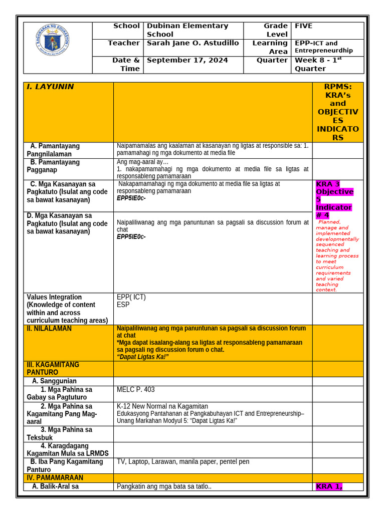 Cot - Lesson Plan - Epp 5 S.Y. 2024-2025 | PDF
