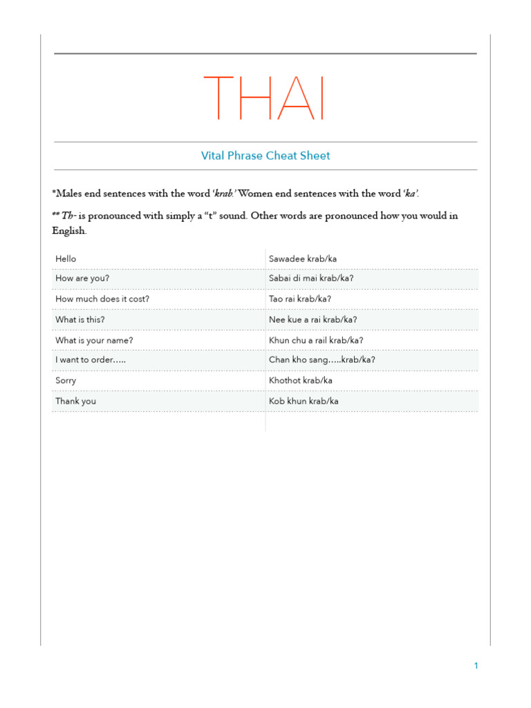 Thai Cheat Sheet | PDF