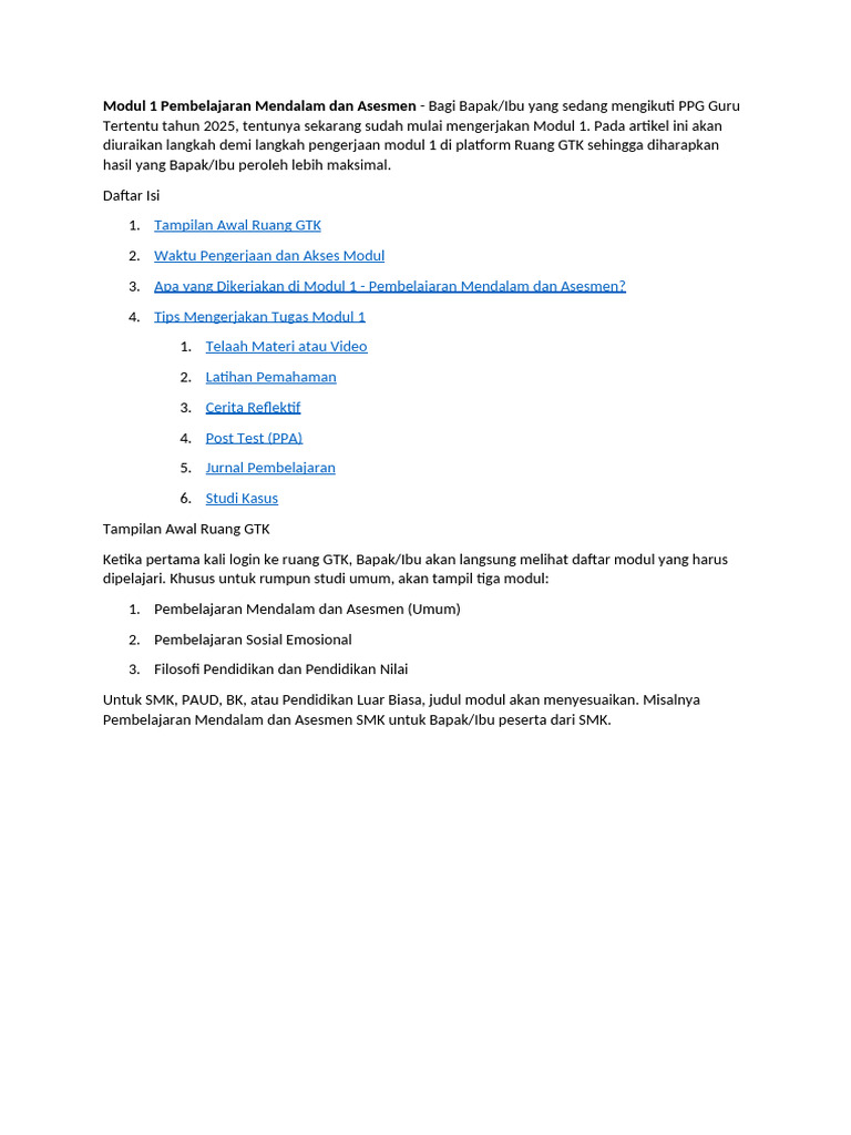 Panduan Modul 1 PPG 2025: Pembelajaran Mendalam | PDF