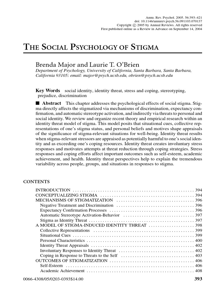 THE SOCIAL PSYCHOLOGY OF STIGMA | PDF | Social Stigma | Stereotypes