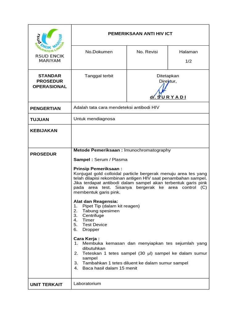 SPO PEMERIKSAAN ANTI HIV ICT | PDF