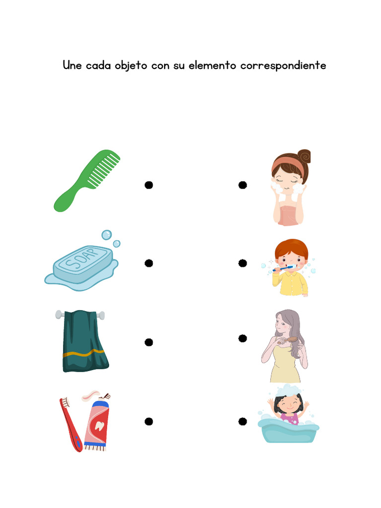 Colorful Illustrative Hygiene Objects Matching Worksheet | PDF