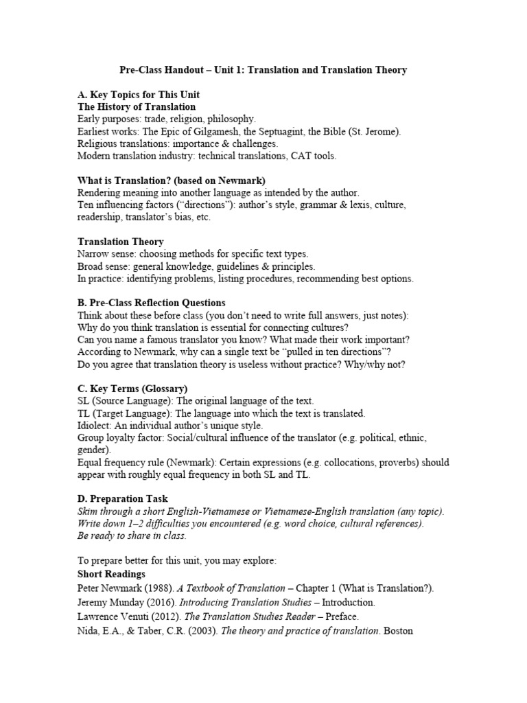 Pre Class Handout Unit1 | PDF | Translations | Human Communication