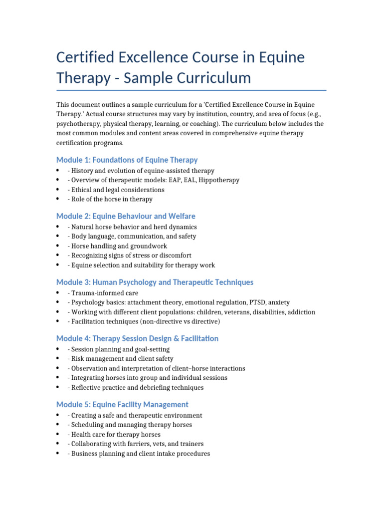 Certified Equine Therapy Curriculum | PDF | Psychotherapy | Behavioural ...