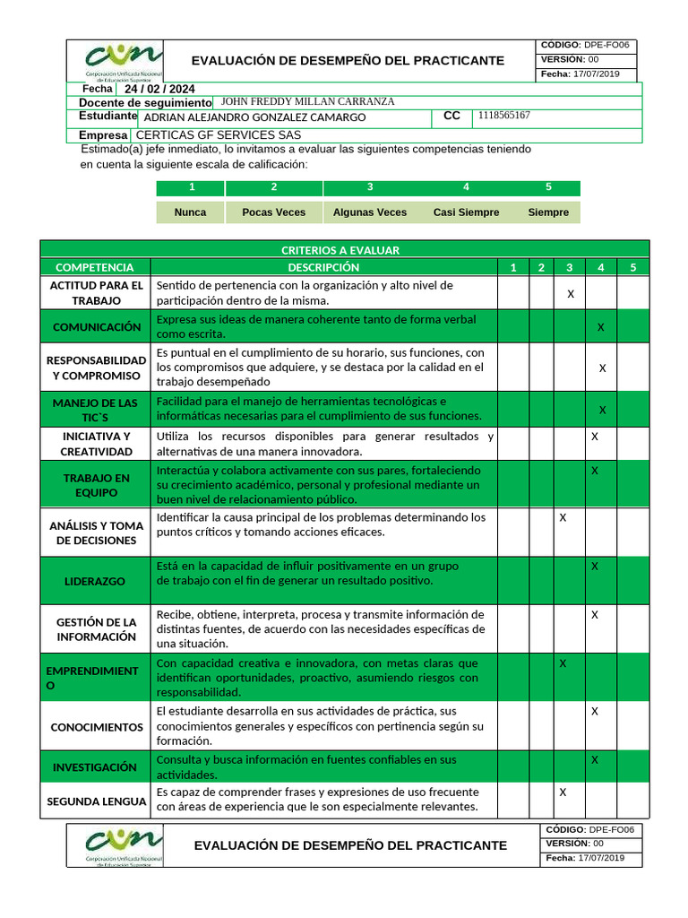 Evaluación de Desempeño Practicante Certicas | PDF | Evaluación | Business