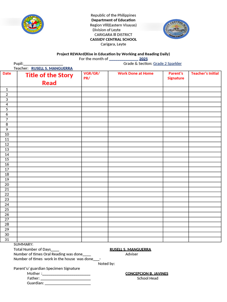 Project REWArd Monthly Report Template | PDF