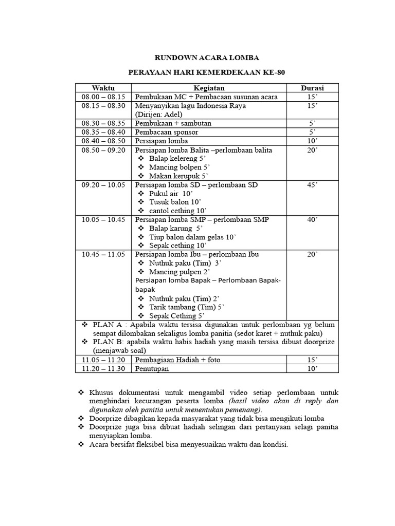 Rundown Acara Lomba | PDF
