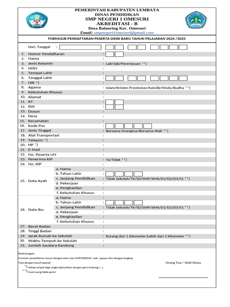 Formulir Ppdb Versi Dapodikdas Smp | PDF