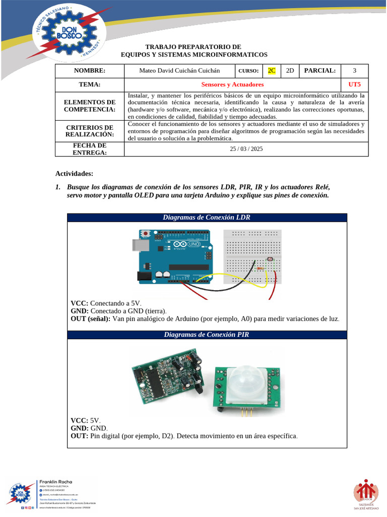 01 Trabajo Investigativo UT5 Cuichán Mateo 2C | PDF | Arduino | Sensor