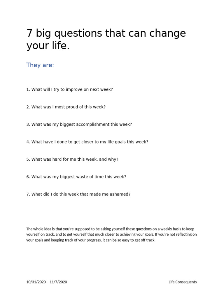 Life Consequences-7 Big Questions That Can Change Your Life | PDF