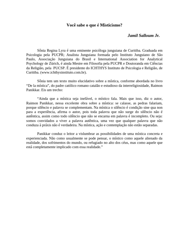 Entendendo o Misticismo com Panikkar | PDF