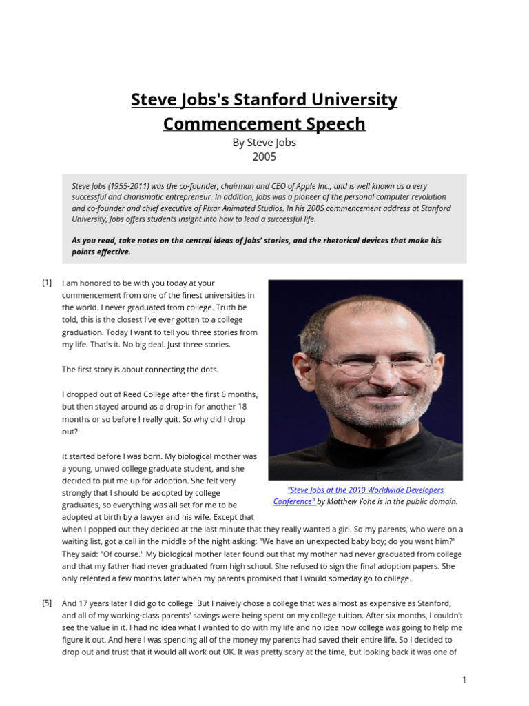 Steve Jobs' Stanford University Commencement Speech | PDF | Typefaces ...