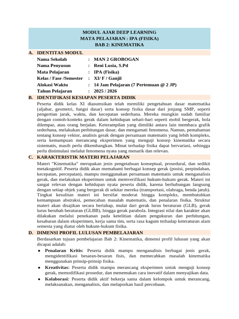 Modul Bab 2 Kinematika | PDF