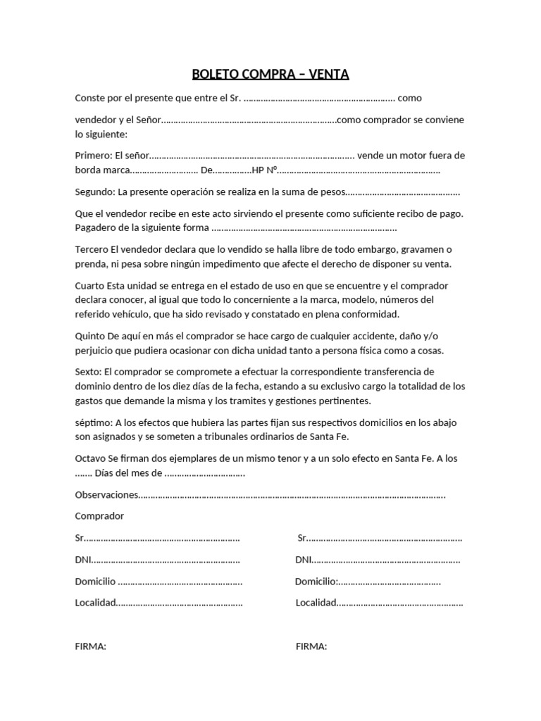 Boleto Compra Venta Generico | PDF