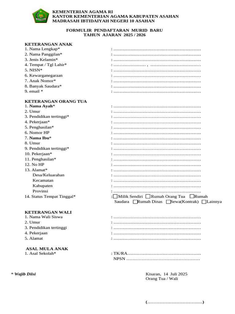 Formulir Daftar Ulang Dan Surat Pernyataan | PDF