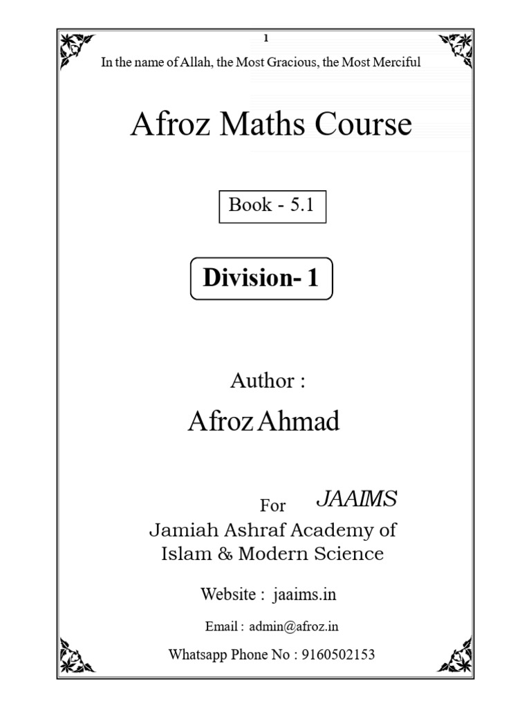 Afroz Maths Course Book 5.1 | PDF | Division (Mathematics) | Abstract ...