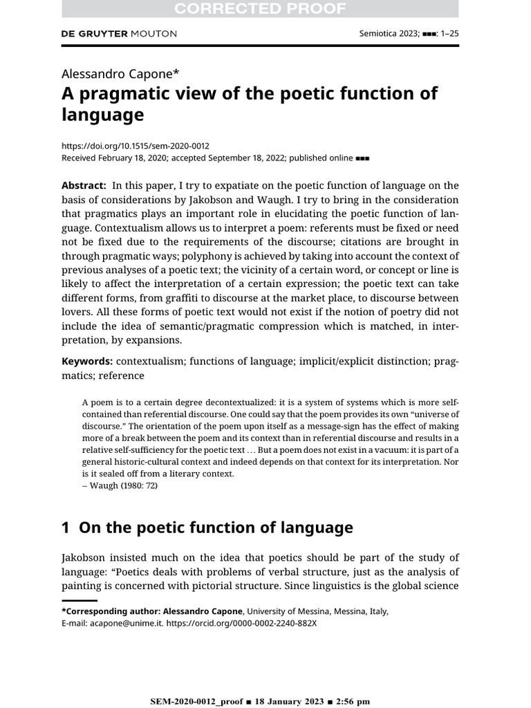 Pragmatics and Poetic Language Function | PDF | Poetry | Linguistics