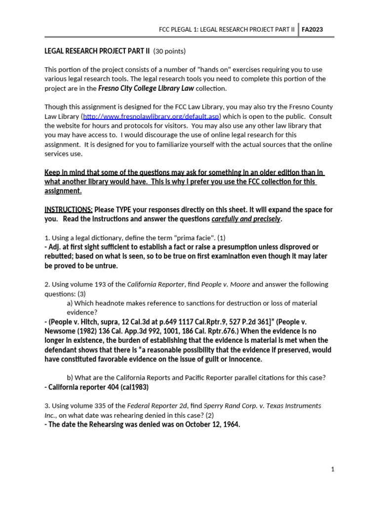 Legal Research Project Exercises FA2023 | PDF | Fifth Amendment To The ...