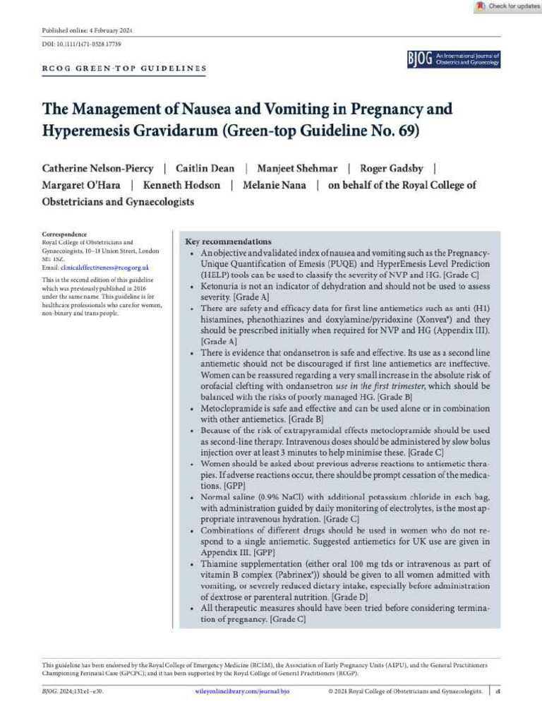 BJOG - 2024 - Nelson Piercy - The Management of Nausea and Vomiting in Pregnancy and Hyperemesis ...