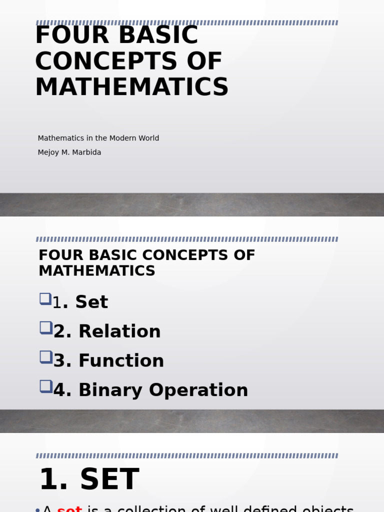 Four Basic Concepts of Mathematics | PDF | Set (Mathematics) | Numbers