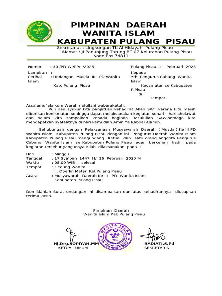 Undangan Musda III PD Wanita Islam | PDF