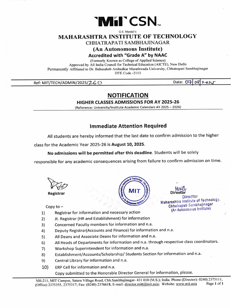 Notice - Higher Class Admissions | PDF