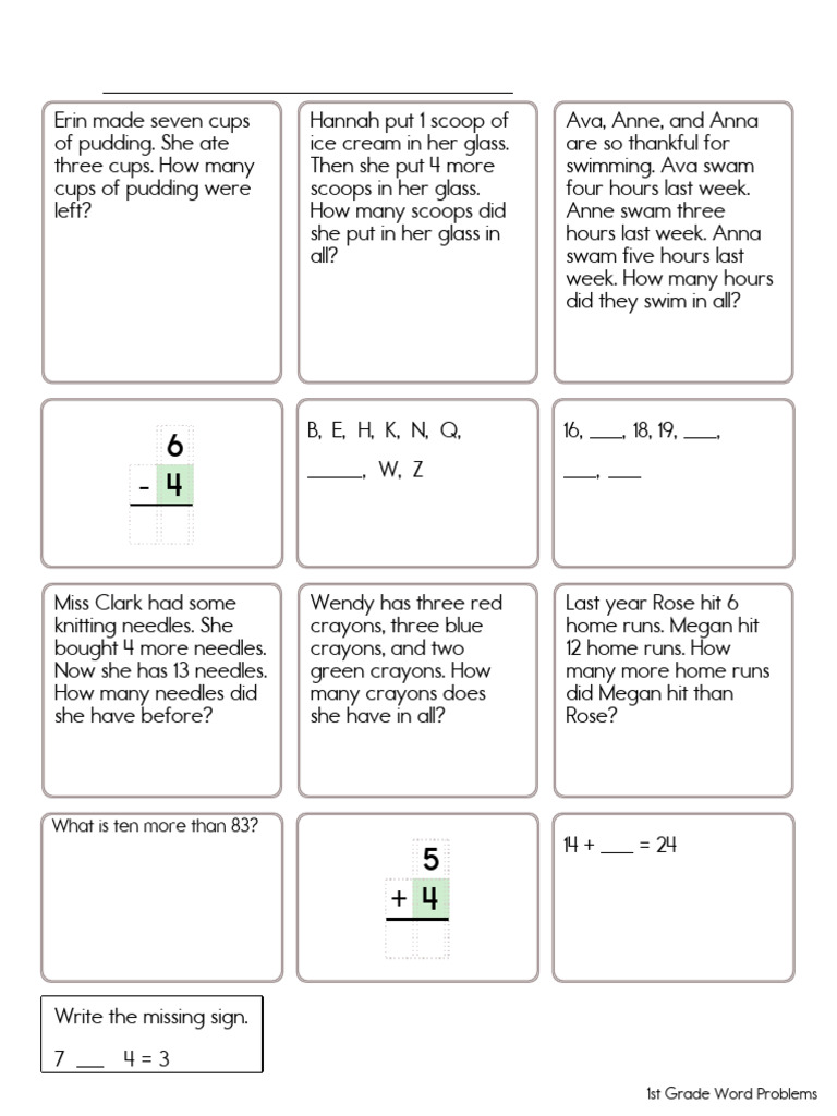 1st Grade Word Problem Worksheets Book1 Removed | PDF
