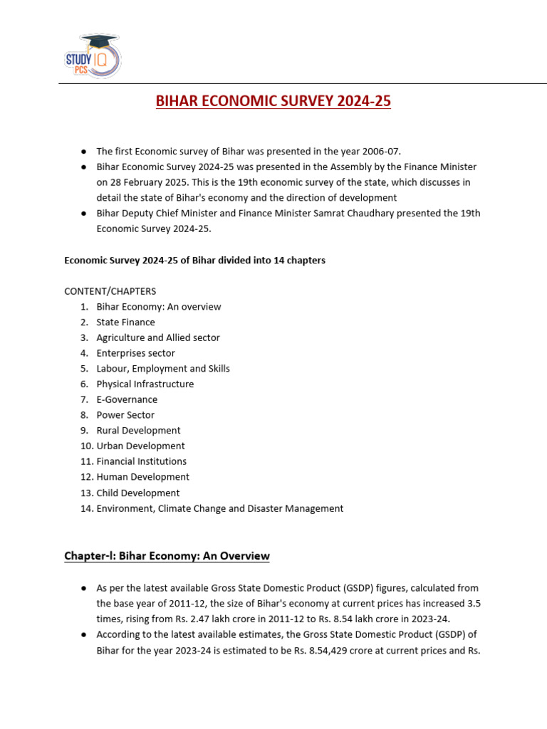 Bihar Economic Survey 2024-25 Overview | PDF | Expense | Gross Domestic ...
