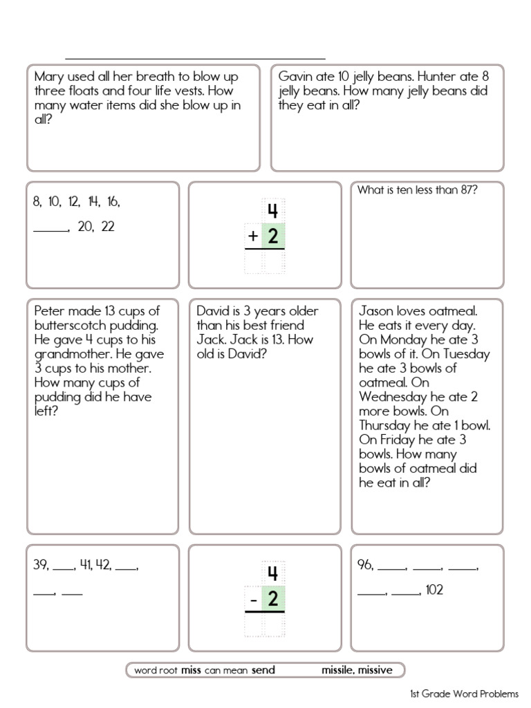 1st Grade Word Problem Worksheets Book3 Removed | PDF