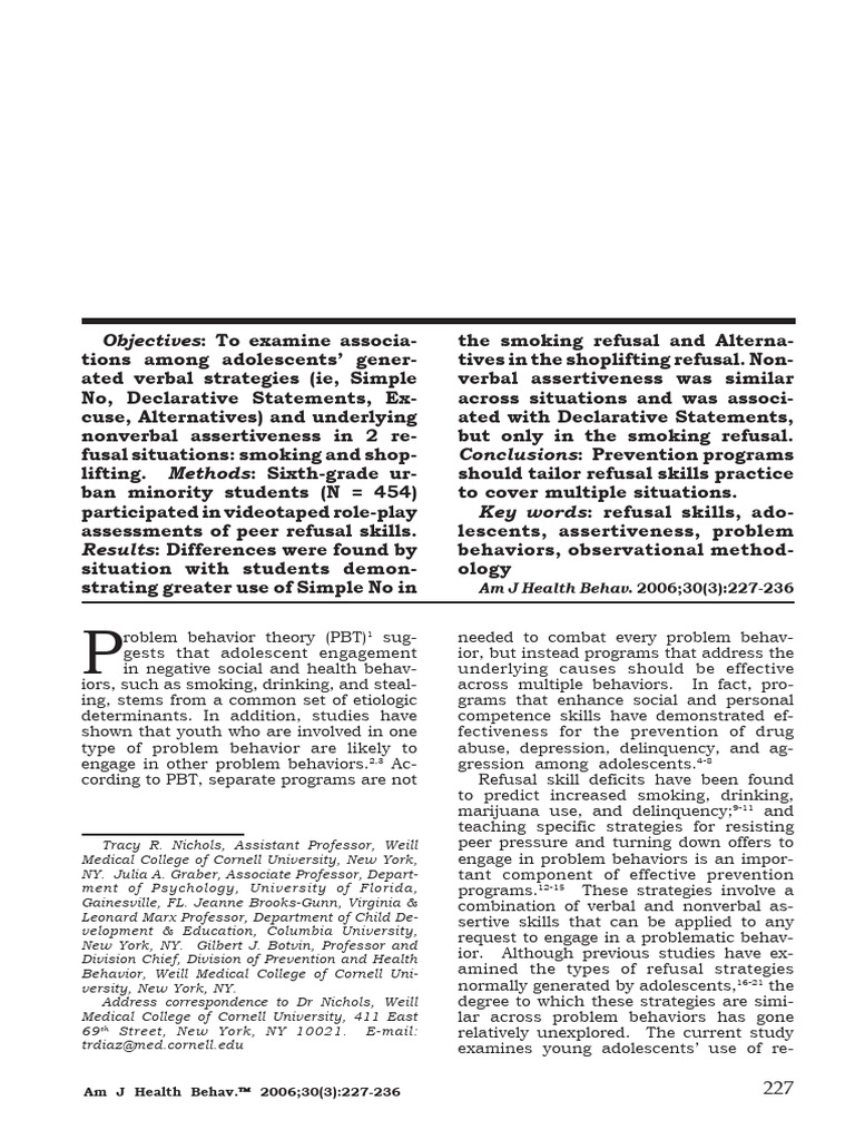 Refusal Skill Strategies | PDF | Nonverbal Communication | Adolescence
