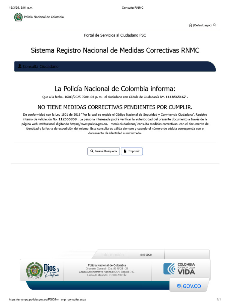 Consulta Rnmc Sin Medidas Pendientes Pdf