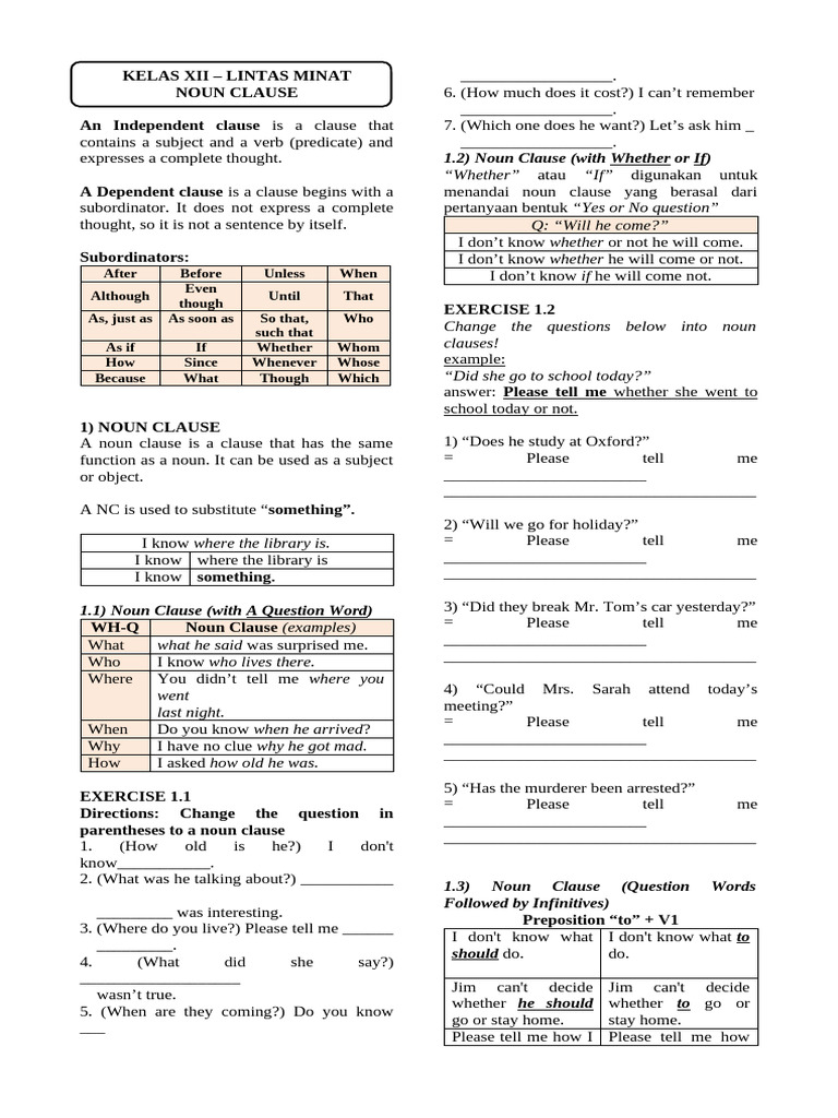 Kelas Xii Limit - Noun Clause | PDF | Clause | Subject (Grammar)