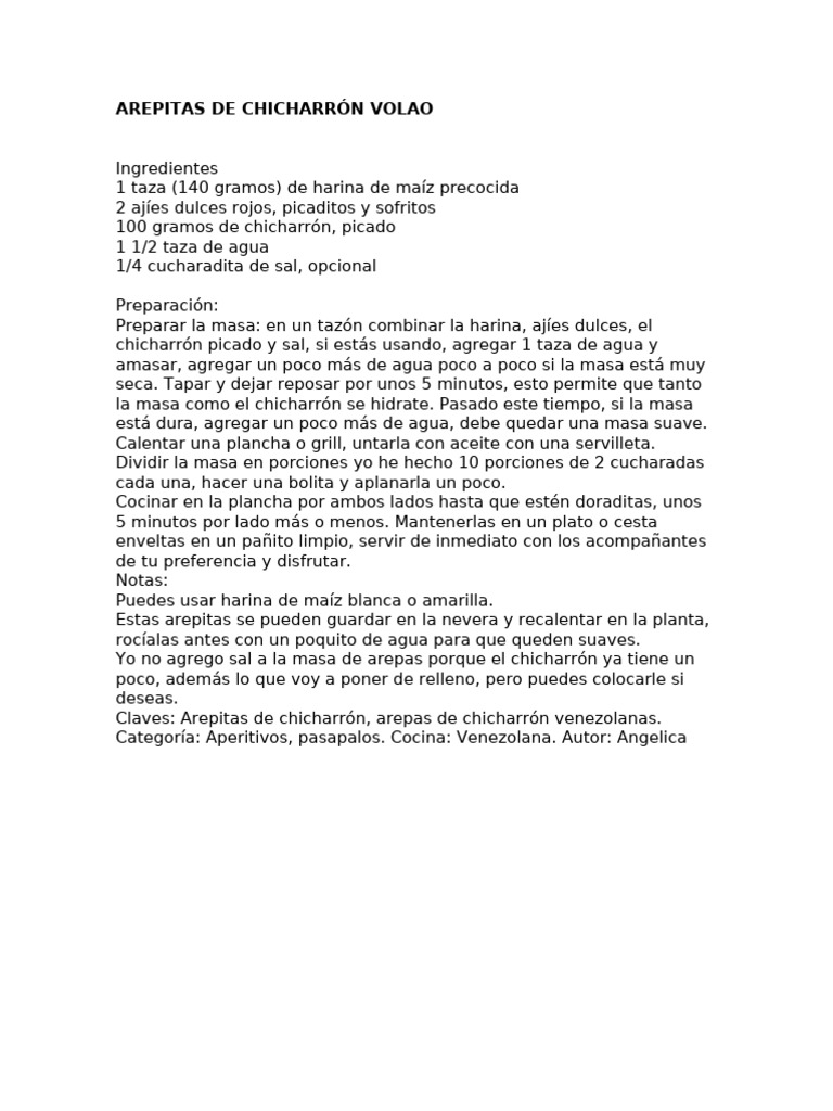 Arepitas de Chicharrón Volao | PDF